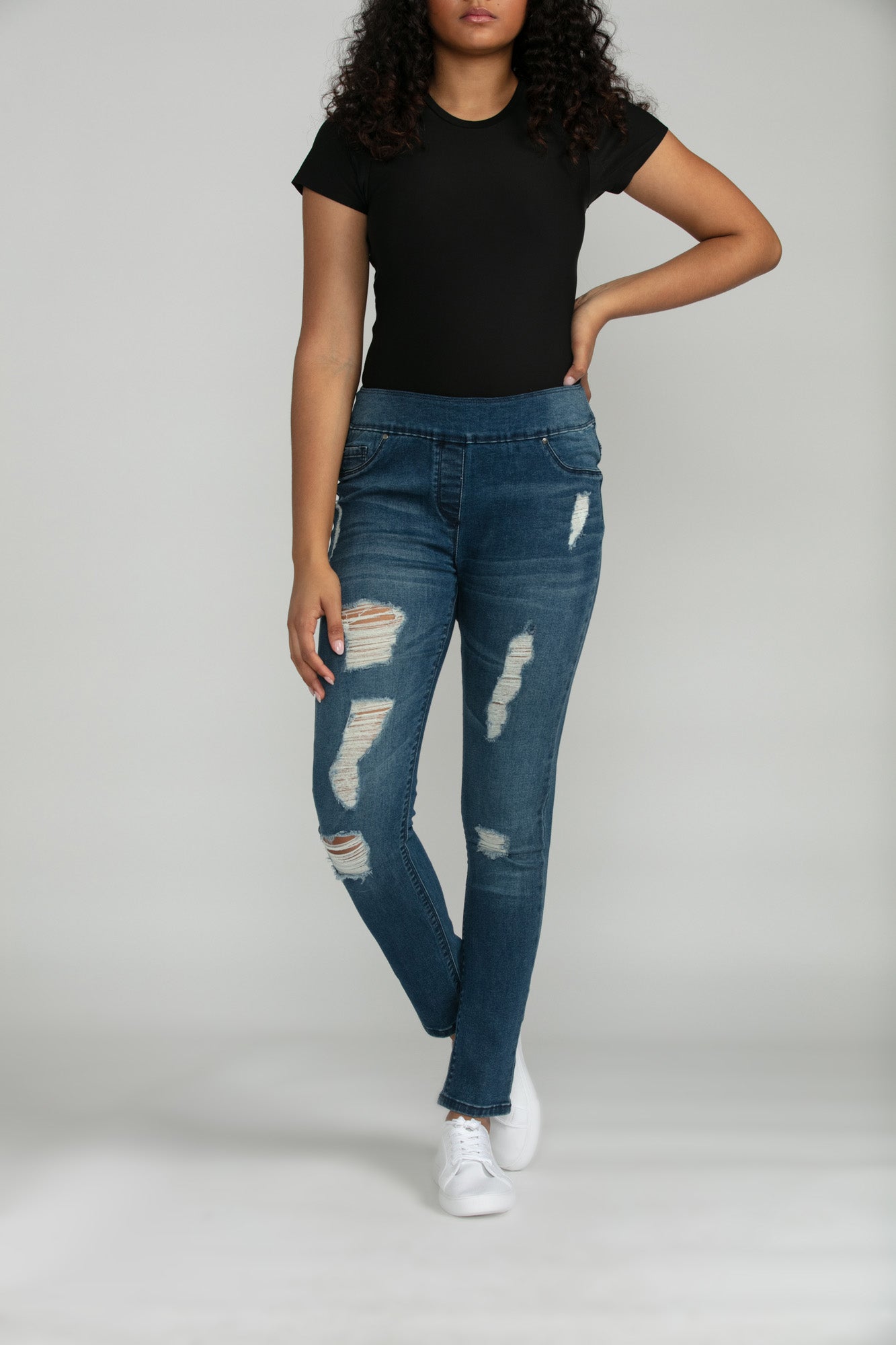 Bluberry Denim Elastic Waistband Ankle Length Eloise